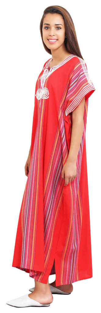 Linen Red Moroccan Woman Casual Kaftan - Treasure of Morocco