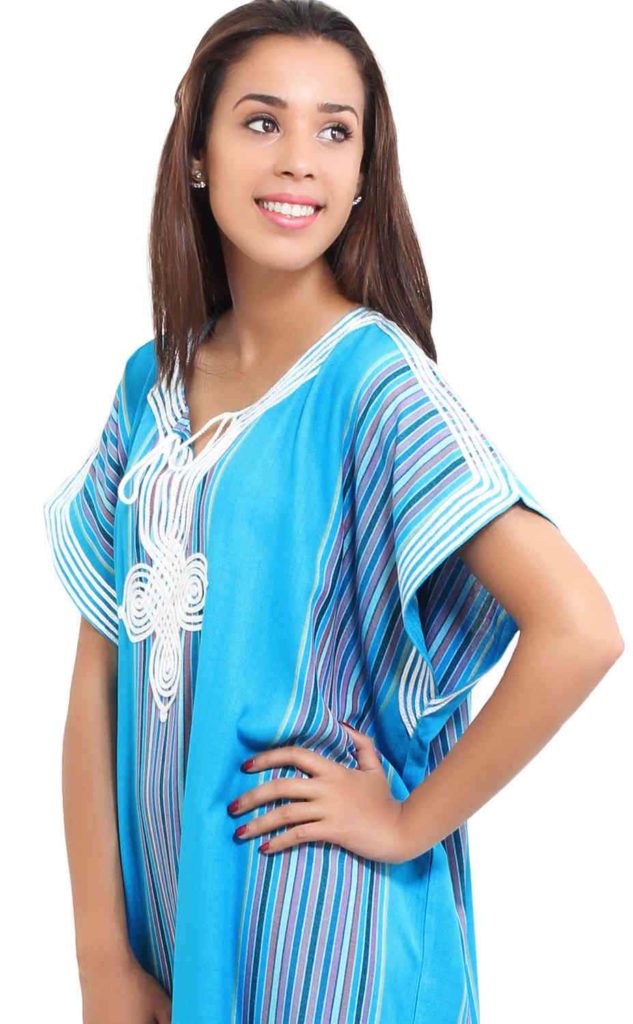 Linen Turquoise Moroccan Woman Casual Kaftan - Treasure of Morocco