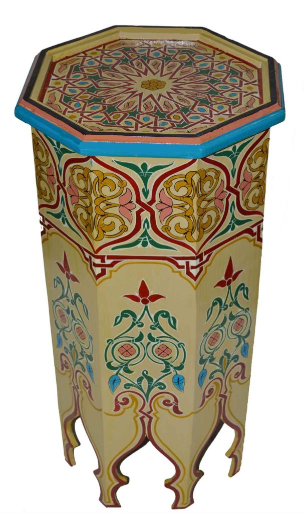 Tall Handmade Wood Table Painted Beige - Treasure of Morocco