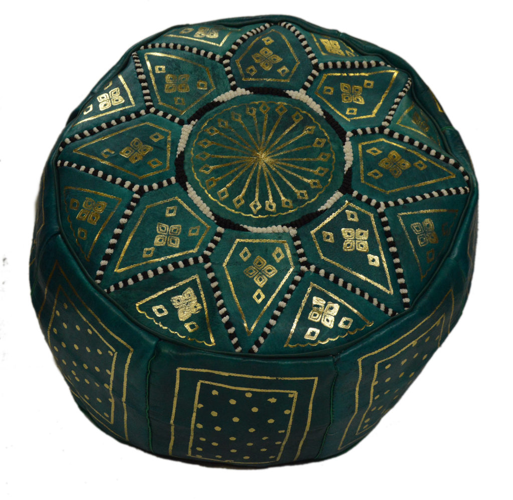 Green Leather Moroccan Handmade Poof - Treasure of Morocco