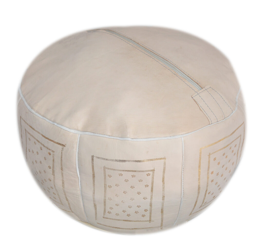 Beige Leather Moroccan Handmade Poof - Treasure of Morocco