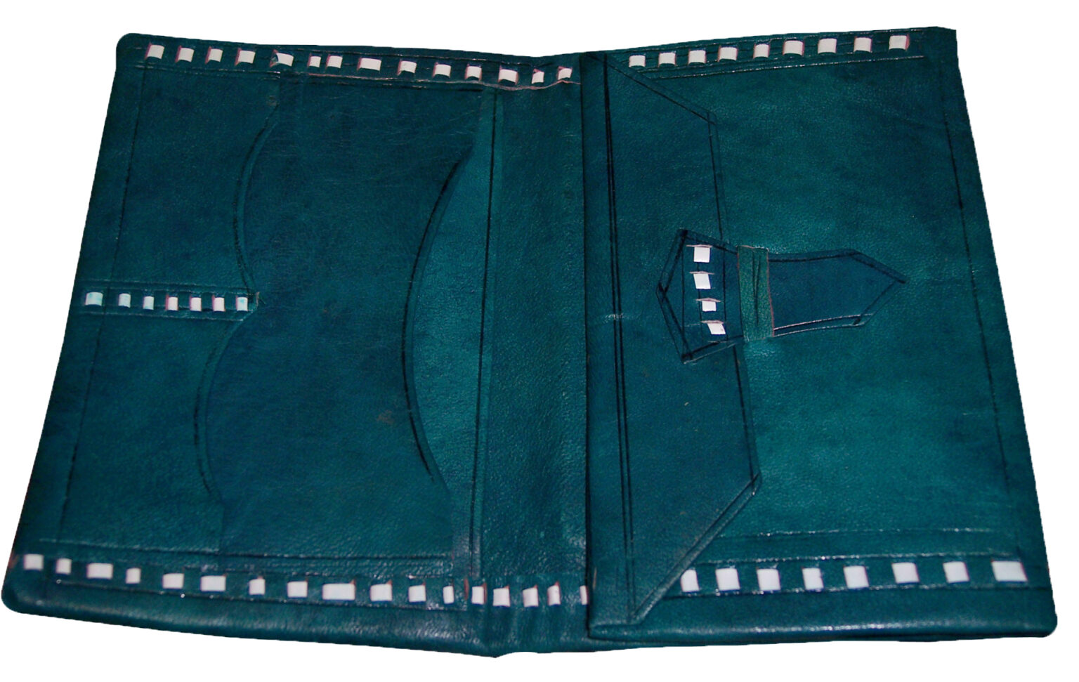 Large Handmade Leather Folding Wallet Teal - Treasure of Morocco