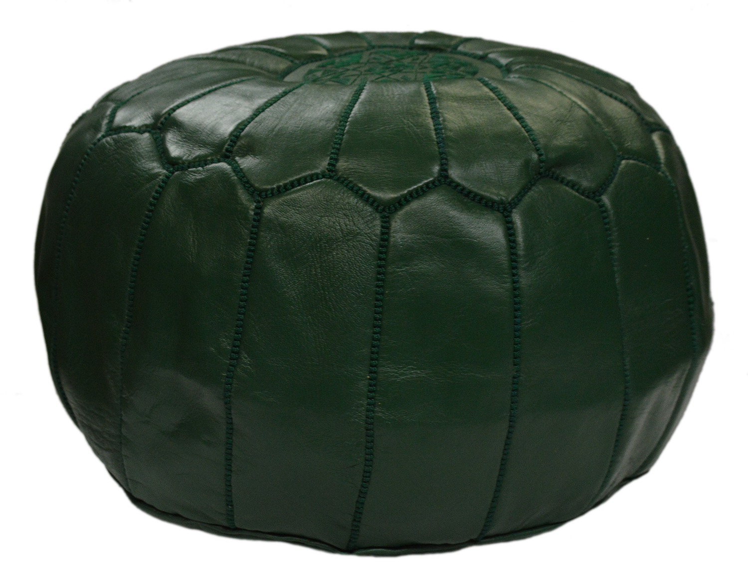 Large Handmade Leather Pouf Dark Green - Treasure of Morocco